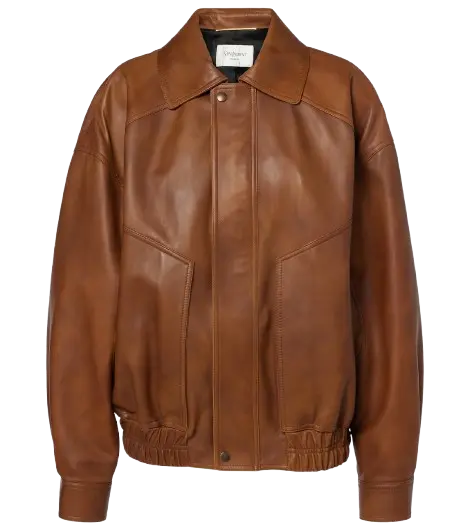 Saint Laurent Leather Bomber Jacket - Brown