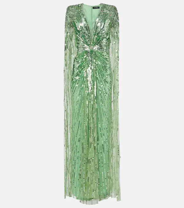 Jenny Packham Gold Rush Sequined Gown - Green