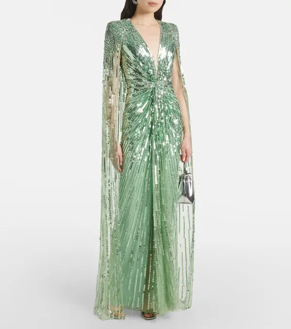 Jenny Packham Gold Rush Sequined Gown - Green