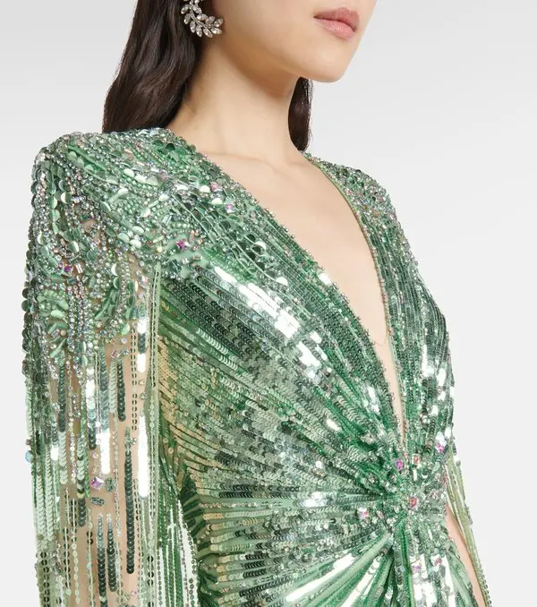Jenny Packham Gold Rush Sequined Gown - Green