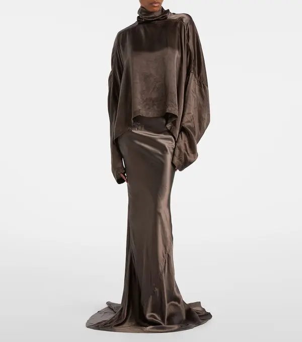 Rick Owens Satin Maxi Skirt - Brown