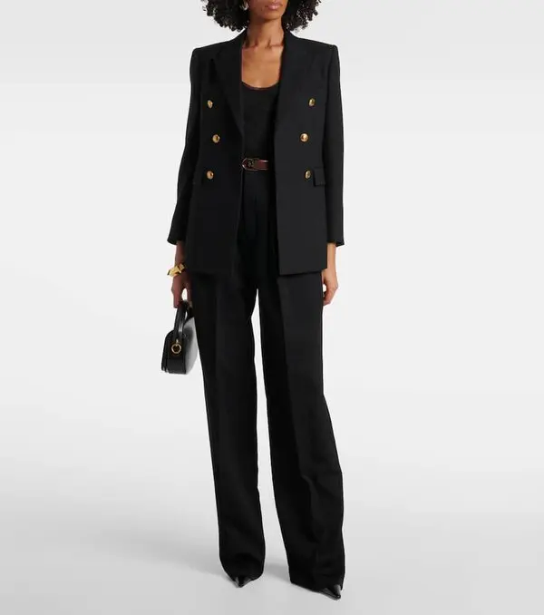 Saint Laurent High-rise Wool Grain De Poudre Tuxedo Trousers