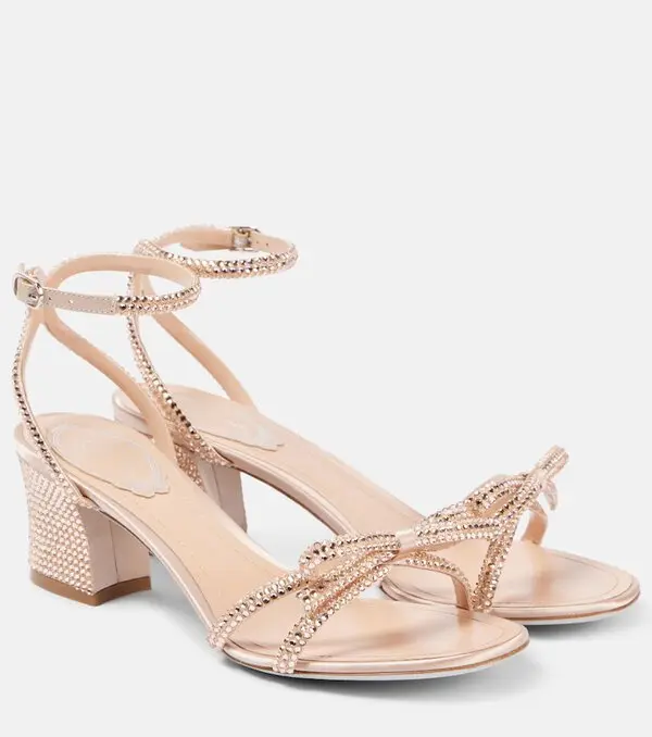 Rene Caovilla 50 Embellished Satin Sandals - Beige