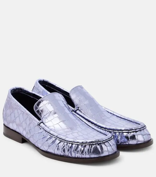Dries Van Noten Croc-effect Leather Loafers - Purple