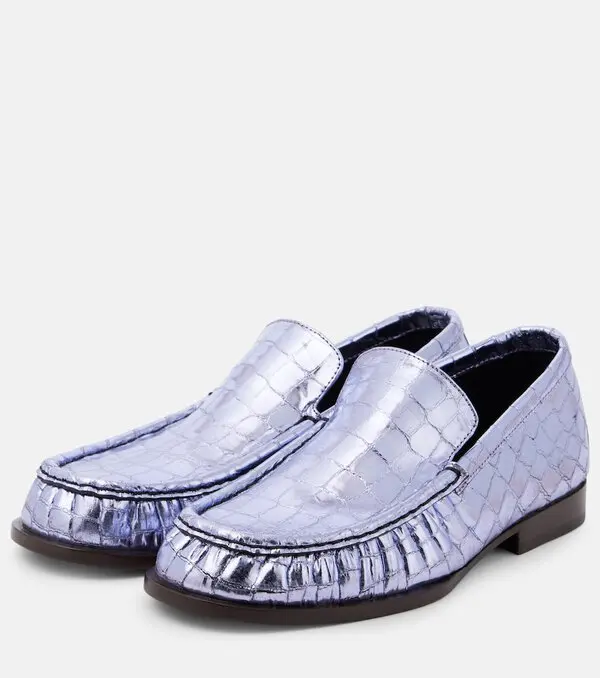Dries Van Noten Croc-effect Leather Loafers - Purple