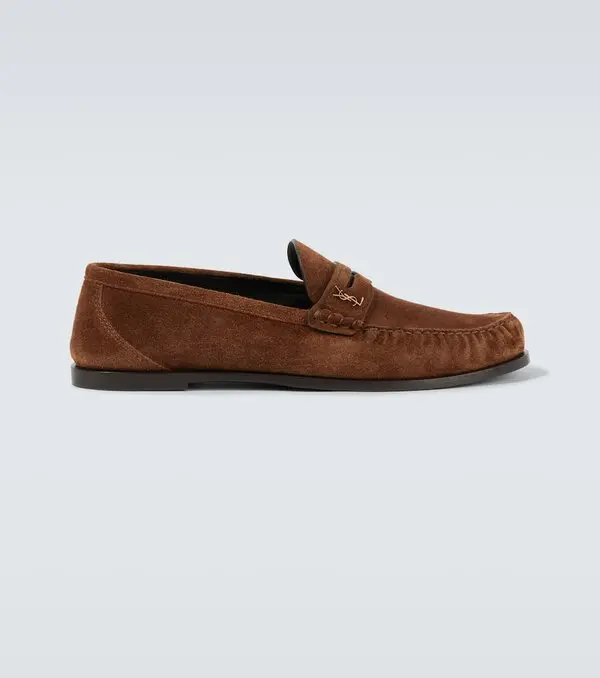 Saint Laurent Suede Penny Loafers - Brown