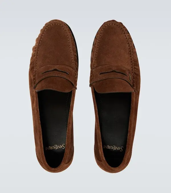 Saint Laurent Suede Penny Loafers - Brown