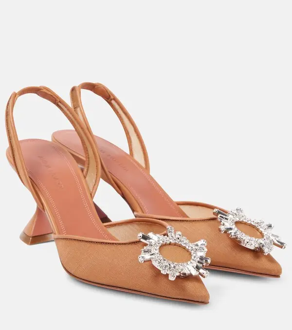 Amina Muaddi Begum 70 Embellished Slingback Pumps - Beige