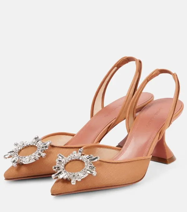 Amina Muaddi Begum 70 Embellished Slingback Pumps - Beige