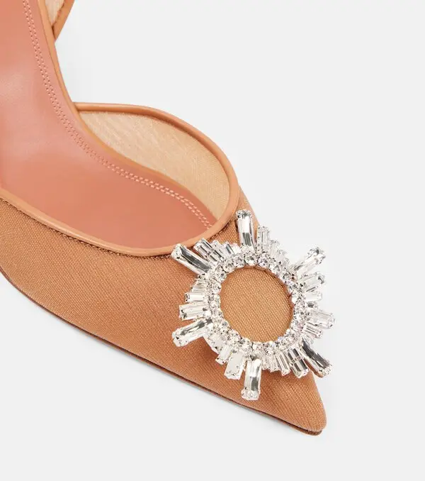 Amina Muaddi Begum 70 Embellished Slingback Pumps - Beige