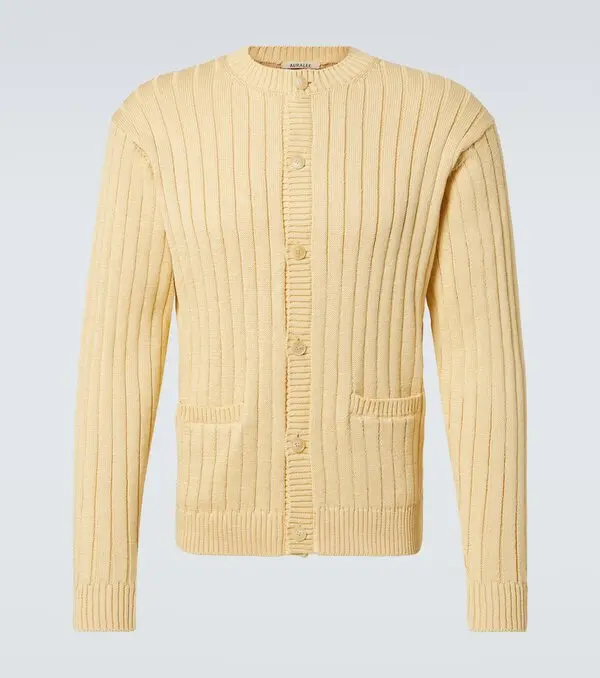 Auralee Ribbed-knit Cotton Cardigan
