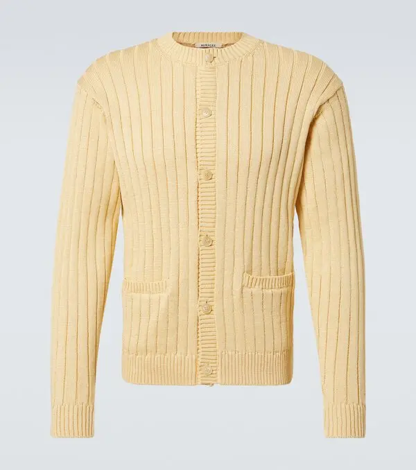 Auralee Ribbed-knit Cotton Cardigan - Yellow