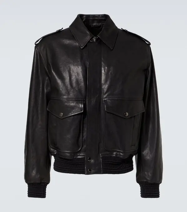 Burberry Leather Bomber Jacket - Black