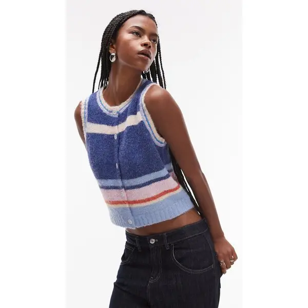 Topshop Stripe Button-up Sweater Vest