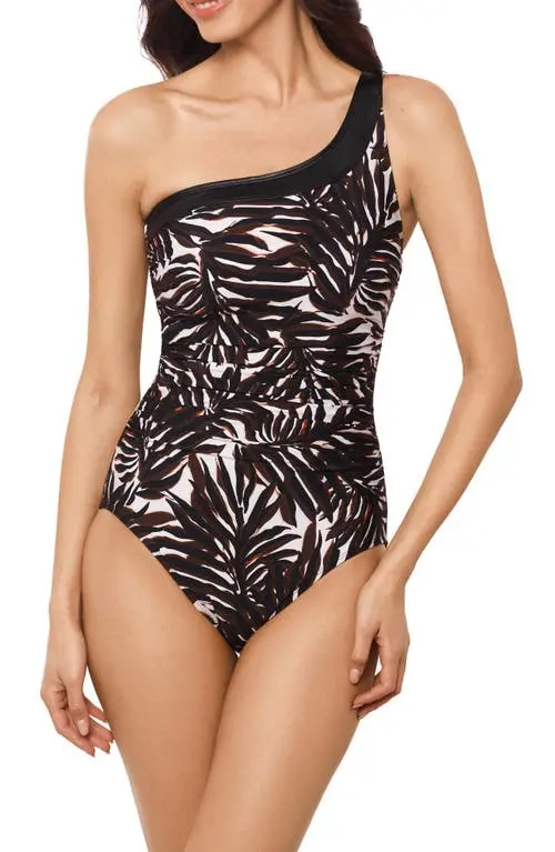 MAGICSUIT® Ventana Lita Leaf Print One-shoulder One-piece Swimsuit - Brown Multi