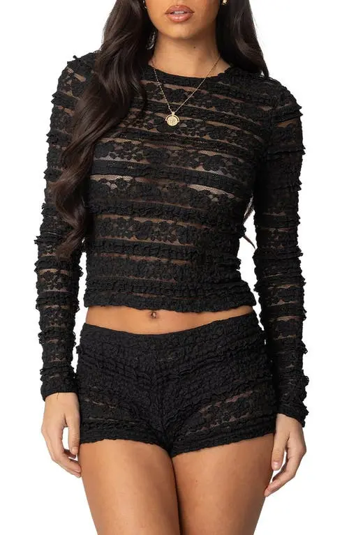EDIKTED Maisley Sheer Lace Crop Top - Black
