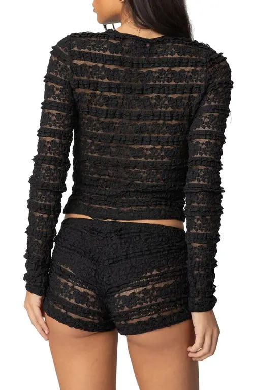 EDIKTED Maisley Sheer Lace Crop Top - Black