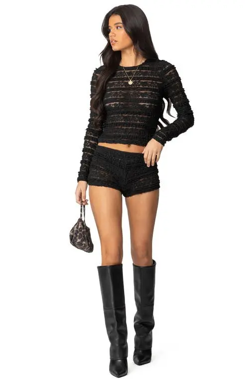 EDIKTED Maisley Sheer Lace Crop Top - Black