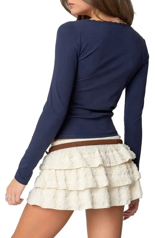 EDIKTED Mora Lace Trim Knit Top