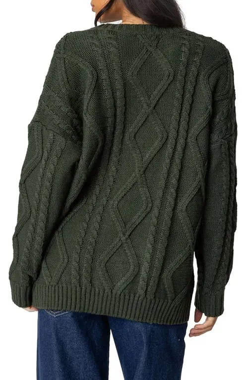 EDIKTED Kennedy Oversize Cable Stitch Sweater - Green