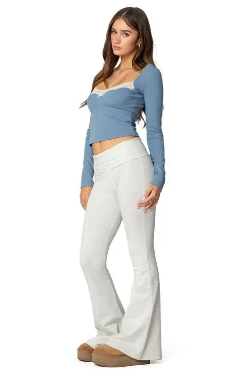 EDIKTED Morgyn Lace Trim Ribbed Crop Top - Blue