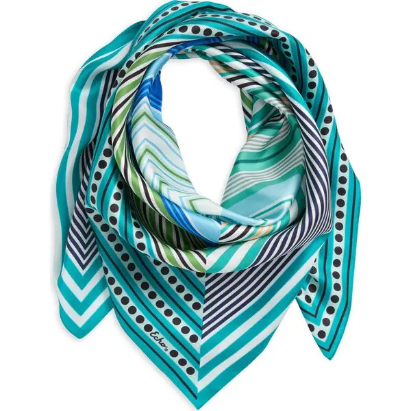 Echo Stripe Vortex Silk Square Scarf - Hawaiian Ocean