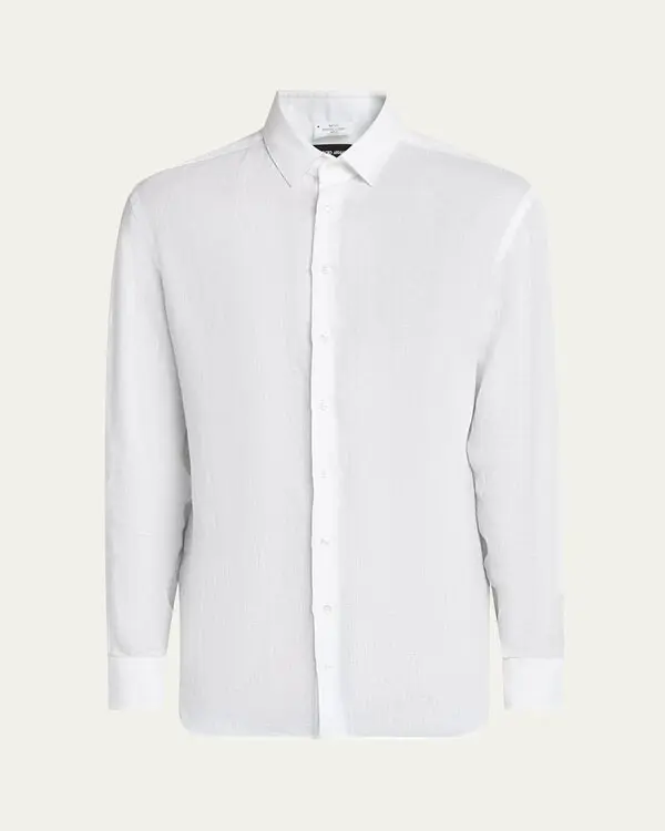 Giorgio Armani Classic Solid Linen Sport Shirt - Solid Dark Blue