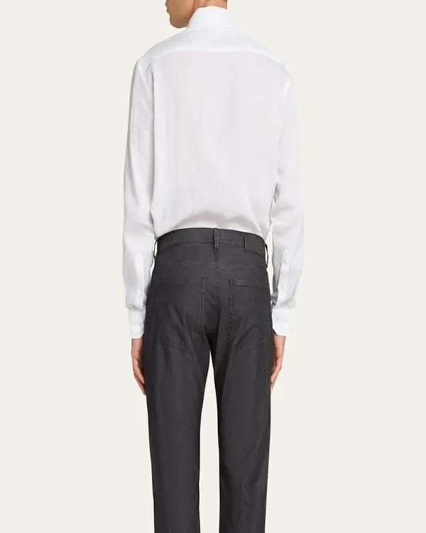Giorgio Armani Classic Solid Linen Sport Shirt - Solid Dark Blue