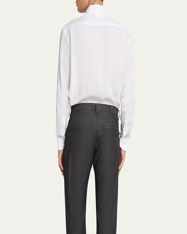 Giorgio Armani Classic Solid Linen Sport Shirt - Solid Dark Blue