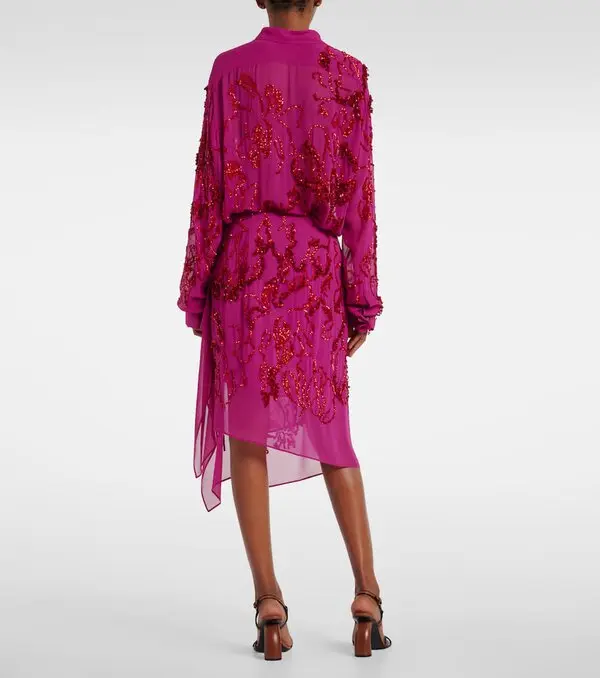 Dries Van Noten Sequined Draped Chiffon Midi Skirt