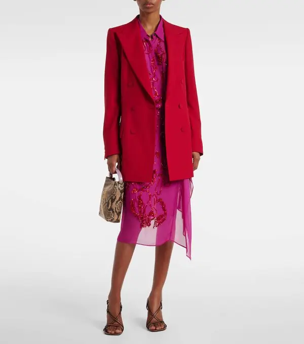 Dries Van Noten Sequined Draped Chiffon Midi Skirt