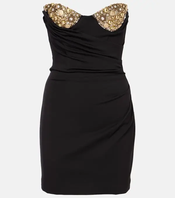 AREA Embellished Draped Bustier Dress