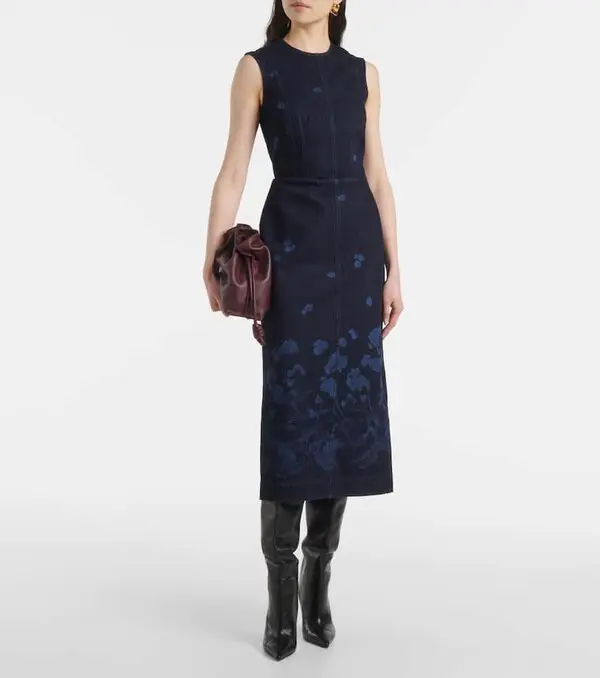 Erdem Floral Denim Midi Dress