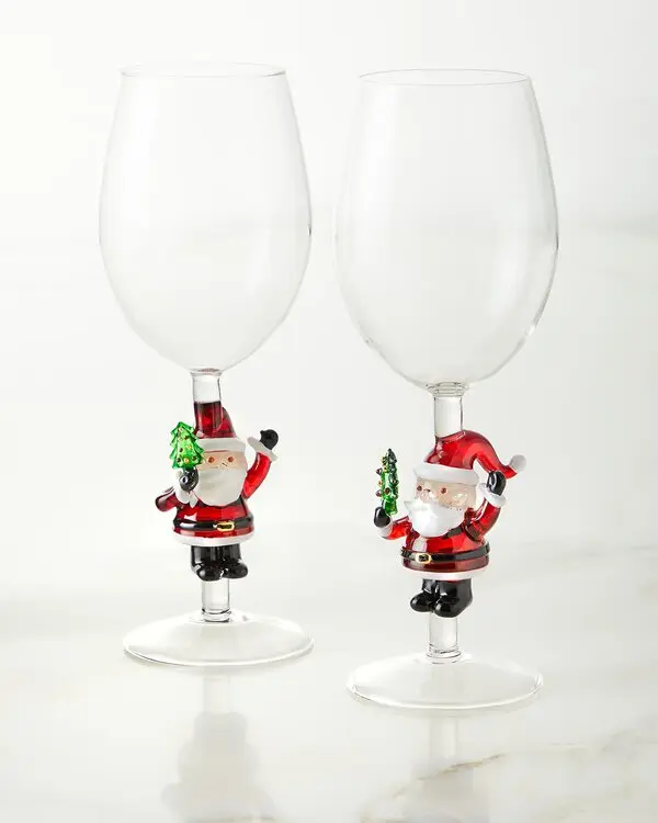 Neiman Marcus Figural Santa Wine Glasses, Set Of 2 - One-color