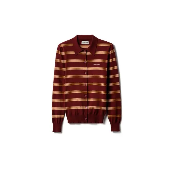 Miu Miu Striped Cashmere And Silk Cardigan - Amaranth Red