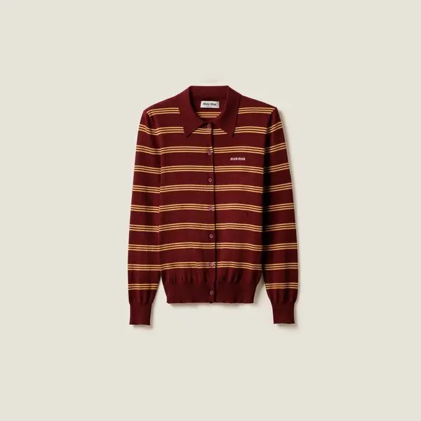 Miu Miu Striped Cashmere And Silk Cardigan - Amaranth Red/maize Yellow