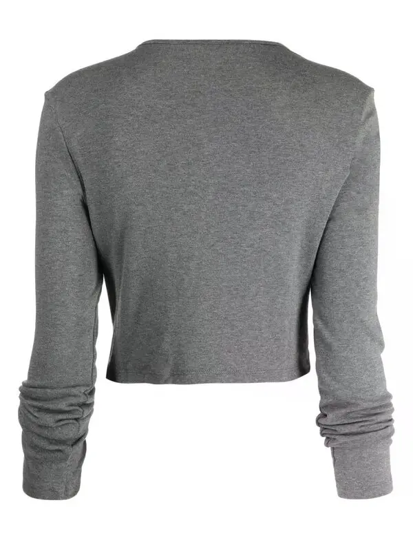 TOUT A COUP Ruched Cropped Cardigan - Grey