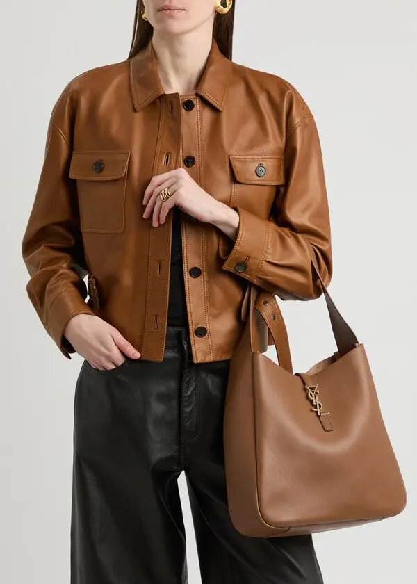 Saint Laurent Le 5 À 7 Large Leather Hobo Bag - Tan