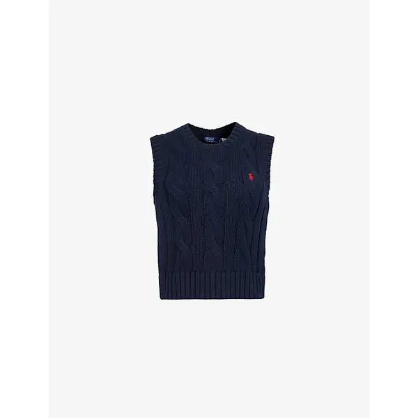 Polo Ralph Lauren Cable-knit Cotton Knitted Vest With Logo Embroidery - Hunter Navy