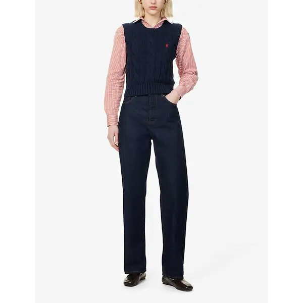 Polo Ralph Lauren Cable-knit Cotton Knitted Vest With Logo Embroidery - Hunter Navy