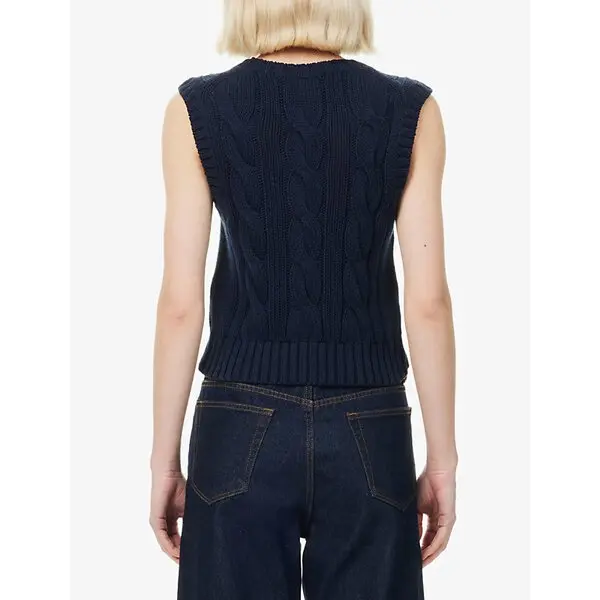 Polo Ralph Lauren Cable-knit Cotton Knitted Vest With Logo Embroidery - Hunter Navy