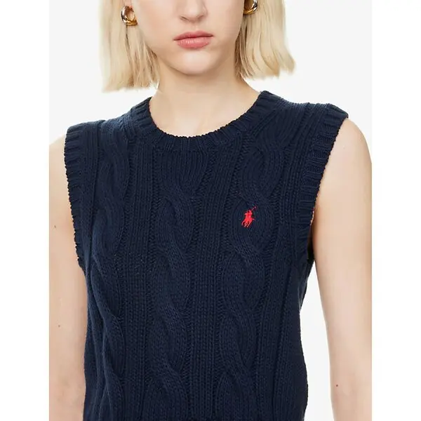 Polo Ralph Lauren Cable-knit Cotton Knitted Vest With Logo Embroidery - Hunter Navy