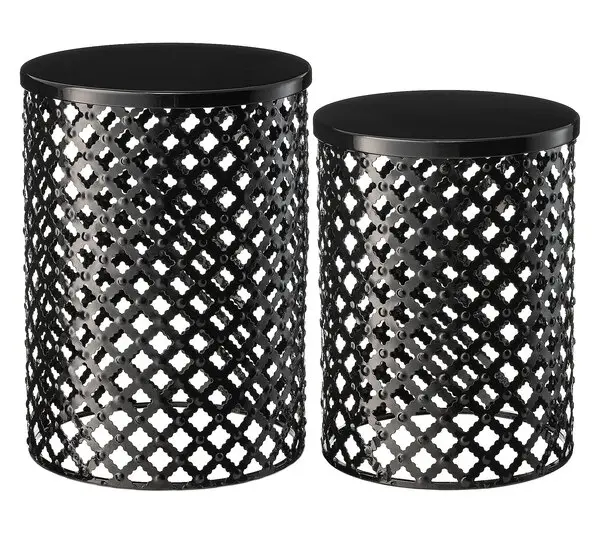 GLITZHOME Multi-functional Metal Garden Stools Tables S/2