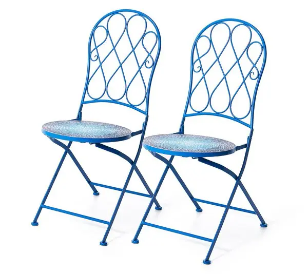 GLITZHOME 37'h Indoor Outdoor Metal Folding Bi Stro Chairs S/2 - One-color