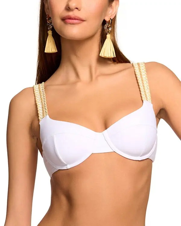 Ramy Brook Iryna Bikini Top - White/gold Embroidery