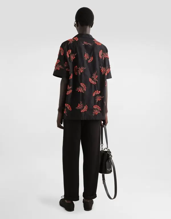 Dolce & Gabbana Short-sleeved Cotton Shirt With Coral Embroidery