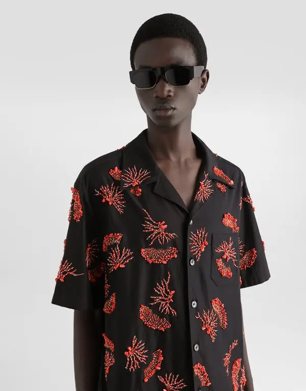 Dolce & Gabbana Short-sleeved Cotton Shirt With Coral Embroidery