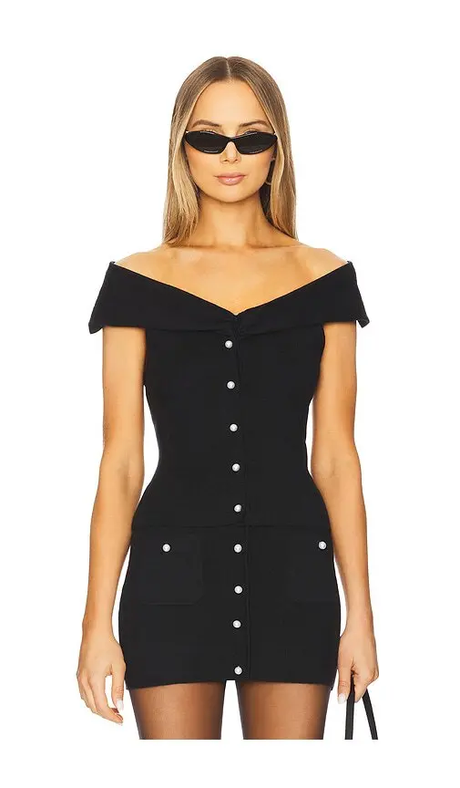 Majorelle Off-the-shoulder Knit Top With Faux Pearl Buttons