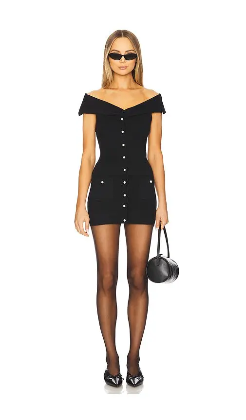 Majorelle Off-the-shoulder Knit Top With Faux Pearl Buttons