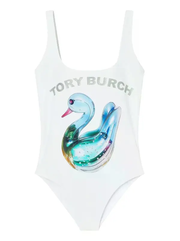 Tory Burch Lucky Duck Tank One Piece Swimsuit In White - 62